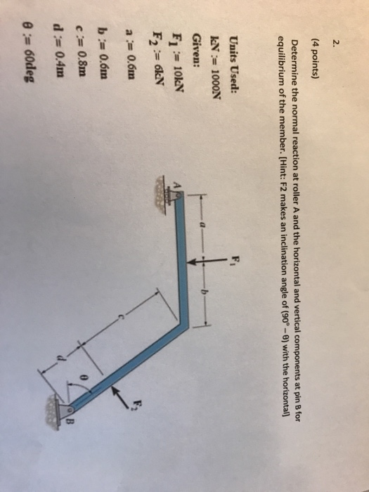Solved 2. (4 points) Determine the normal reaction at roller | Chegg.com