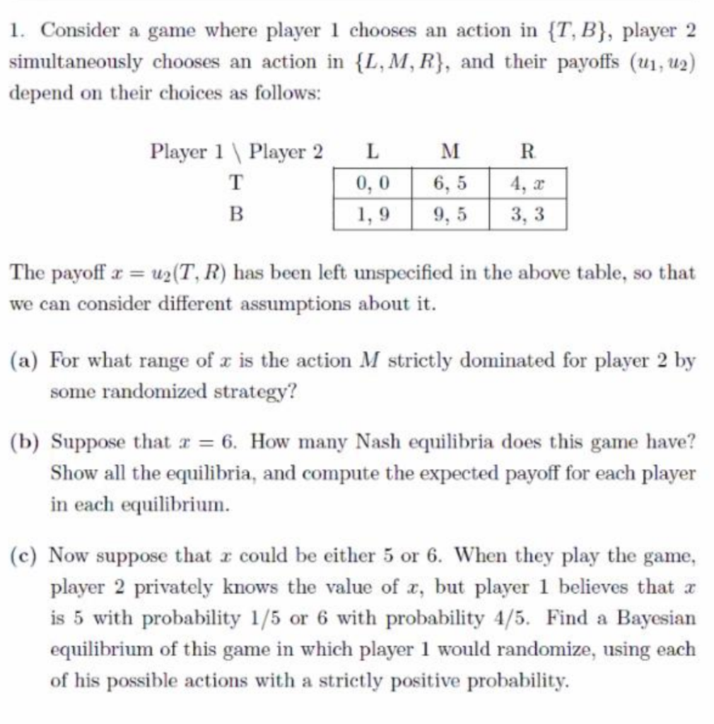1. Consider a game where player 1 chooses an action | Chegg.com