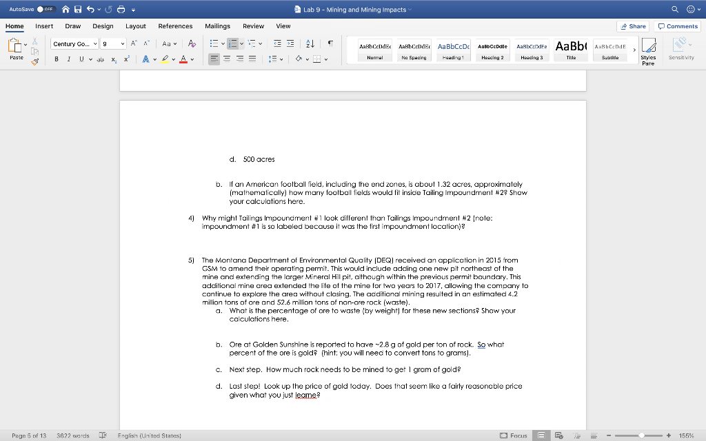 Solved AutoSave OFF AHSU Lab 9 - Mining and Mining Impacts | Chegg.com