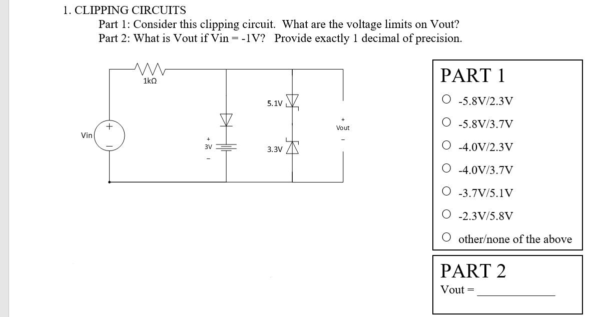 Solved 1. CLIPPING CIRCUITS Part 1: Consider this clipping | Chegg.com
