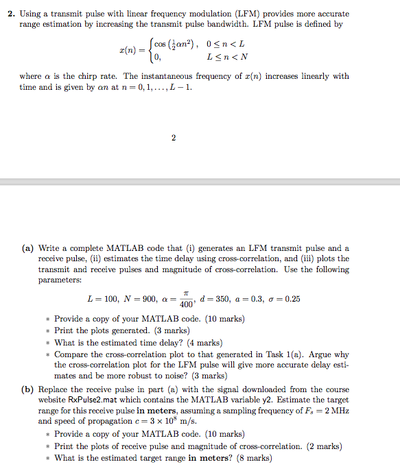 Solved 2. Using a transmit pulse with linear frequency | Chegg.com