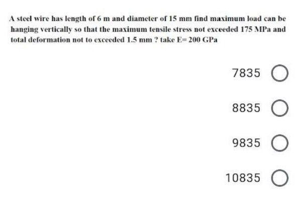 Solved A steel wire has length of 6 m and diameter of 15 mm | Chegg.com
