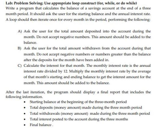 Solved Lab Problem Solving Use Appropriate Loop Construct