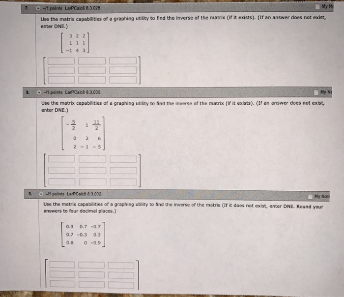 Solved O-1 points LarPCalc8 8.2.012 3 Use the matrices below | Chegg.com