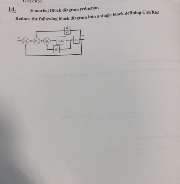 Solved 1+G(s)H(s) 14. [6 marks] Block diagram reduction | Chegg.com