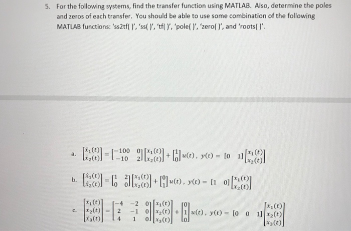 Solved 5. For the following systems, find the transfer | Chegg.com