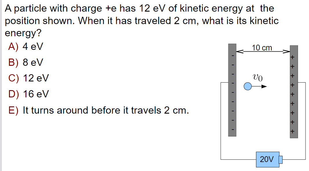 Solved A particle with charge +e has 12eV of kinetic energy | Chegg.com