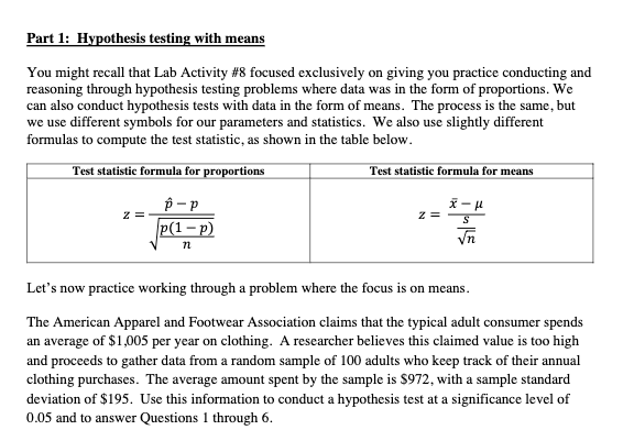 Solved Part 1: Hypothesis testing with means You might | Chegg.com