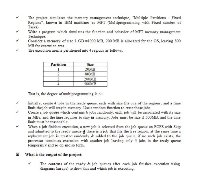 Solved The project simulates the memory management | Chegg.com