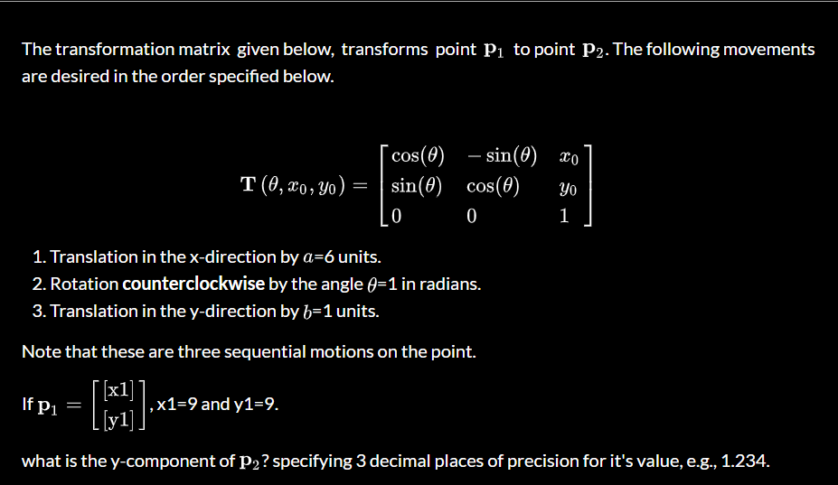 Solved The transformation matrix given below, transforms | Chegg.com