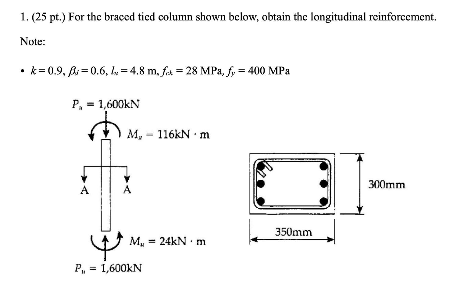 1. (25 pt.) For the braced tied column shown below, | Chegg.com