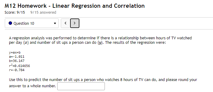 Solved M12 Homework - Linear Regression and Correlation | Chegg.com