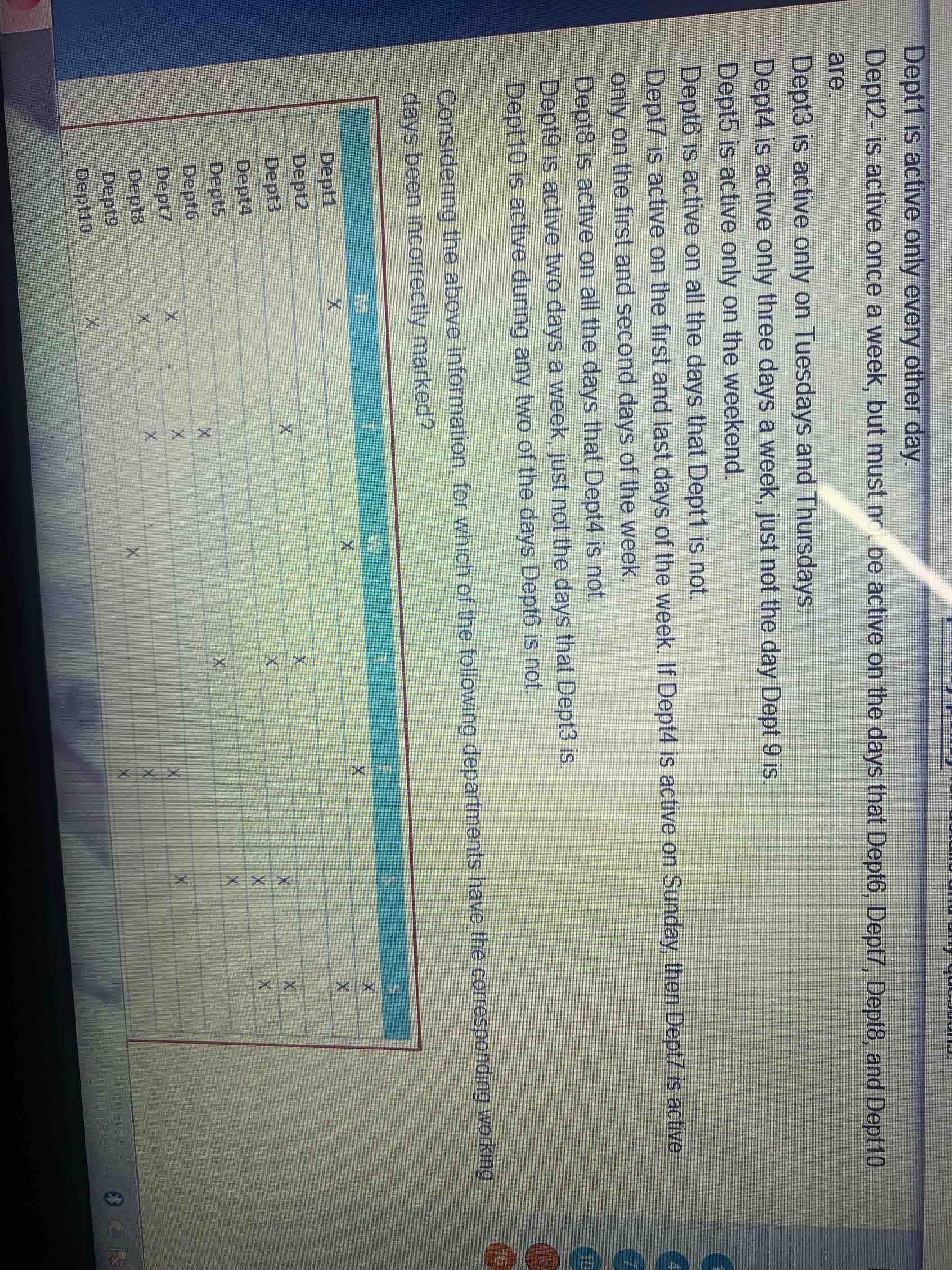 Solved Dept1 is active only every other day. Dept2- is | Chegg.com