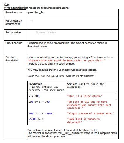 Solved Q2c Write a function that meets the following | Chegg.com