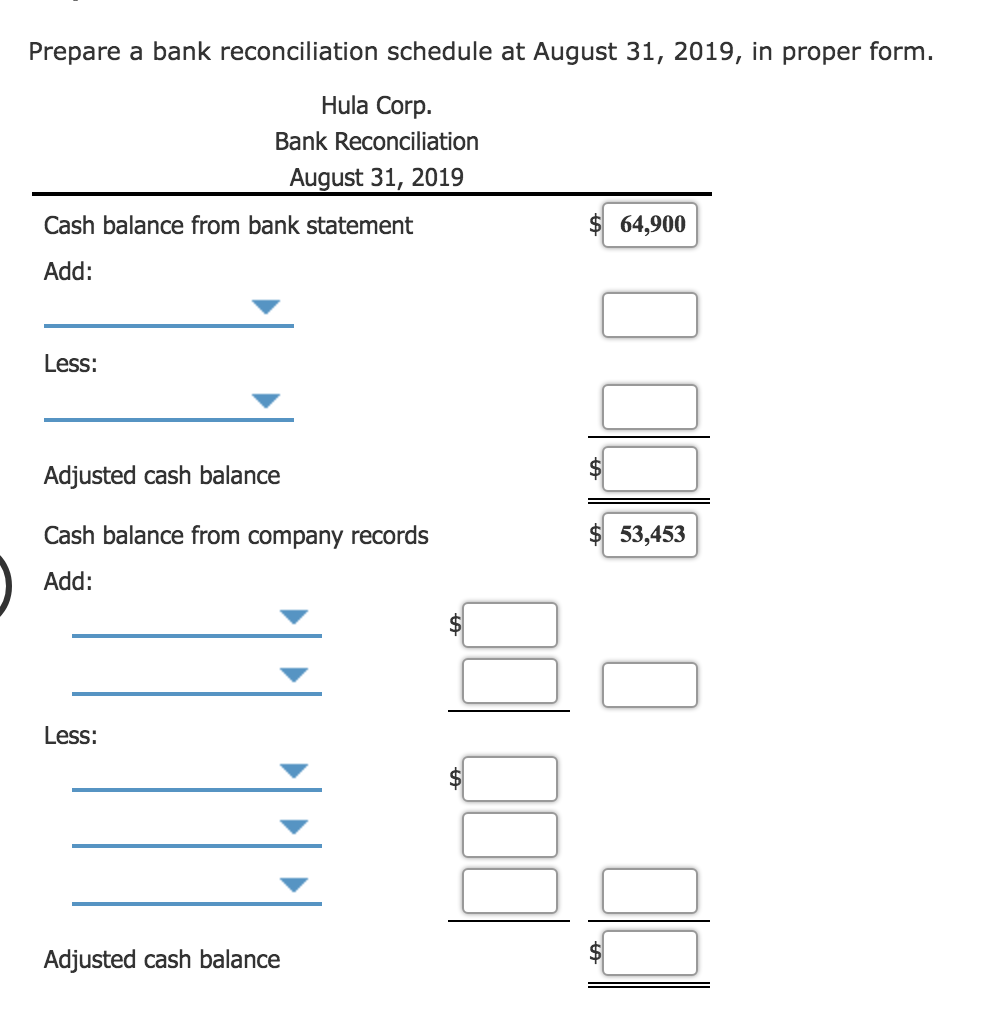Solved Prepare a bank reconciliation schedule at August | Chegg.com