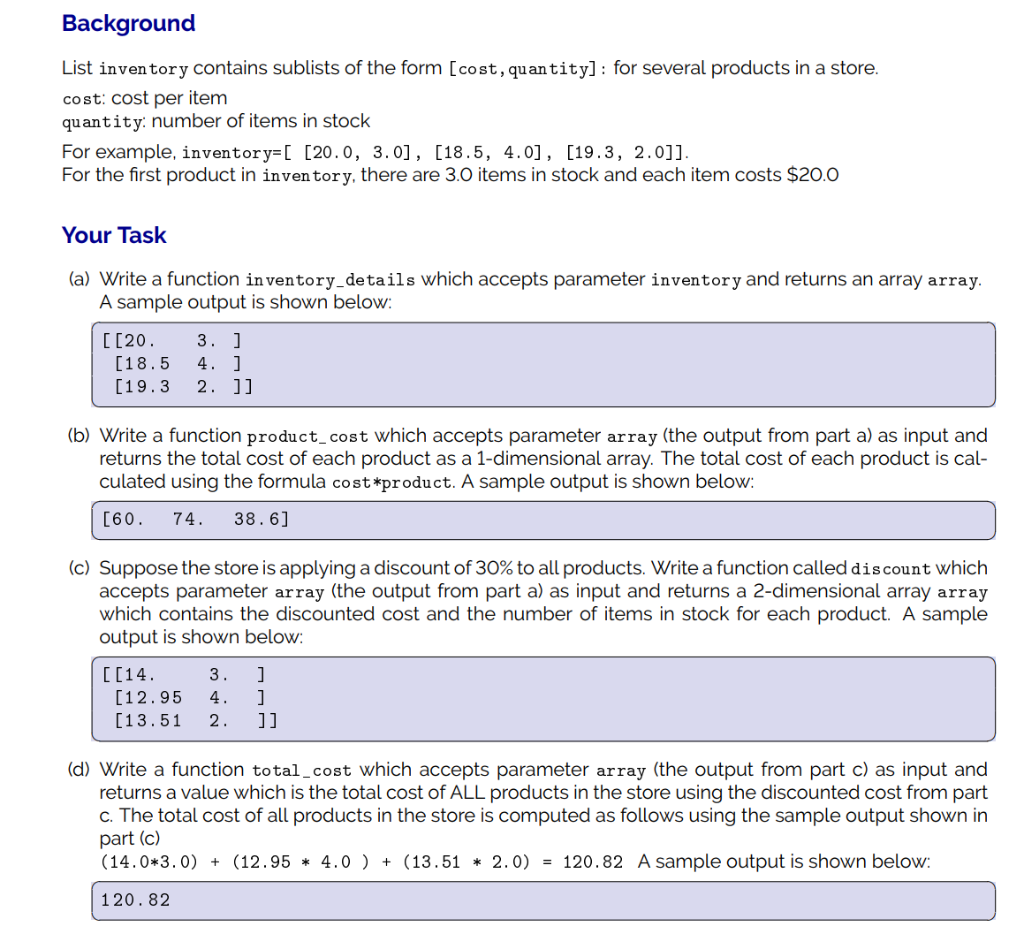 Solved Background List inventory contains sublists of the | Chegg.com