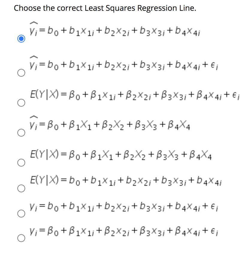 Solved Choose the correct Least Squares Regression Line. Vi= | Chegg.com