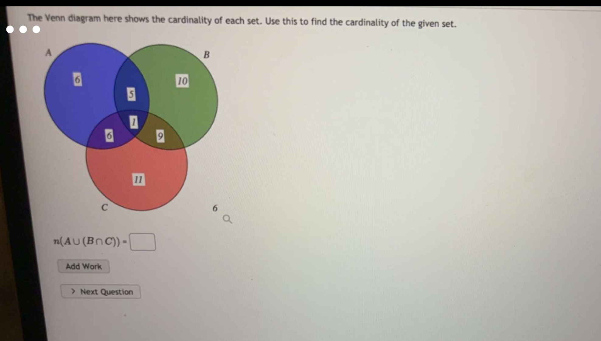 Solved The Venn diagram here shows the cardinality of each | Chegg.com