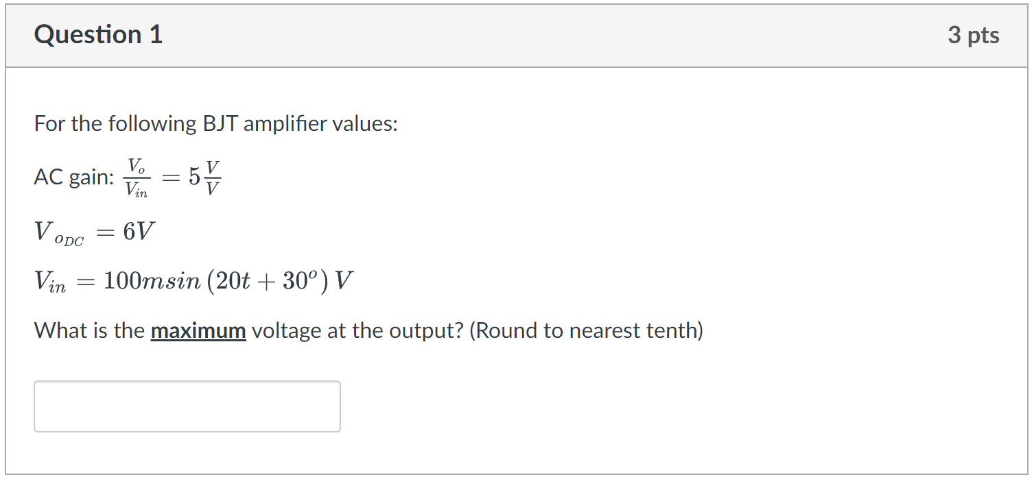 Solved For the following BJT amplifier values: AC gain: | Chegg.com
