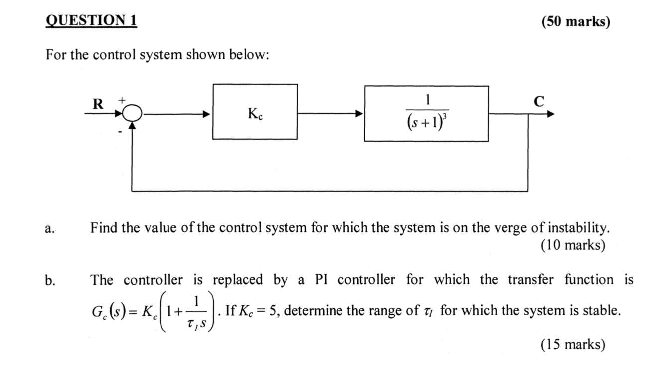 Solved QUESTION 1 (50 marks) For the control system shown | Chegg.com