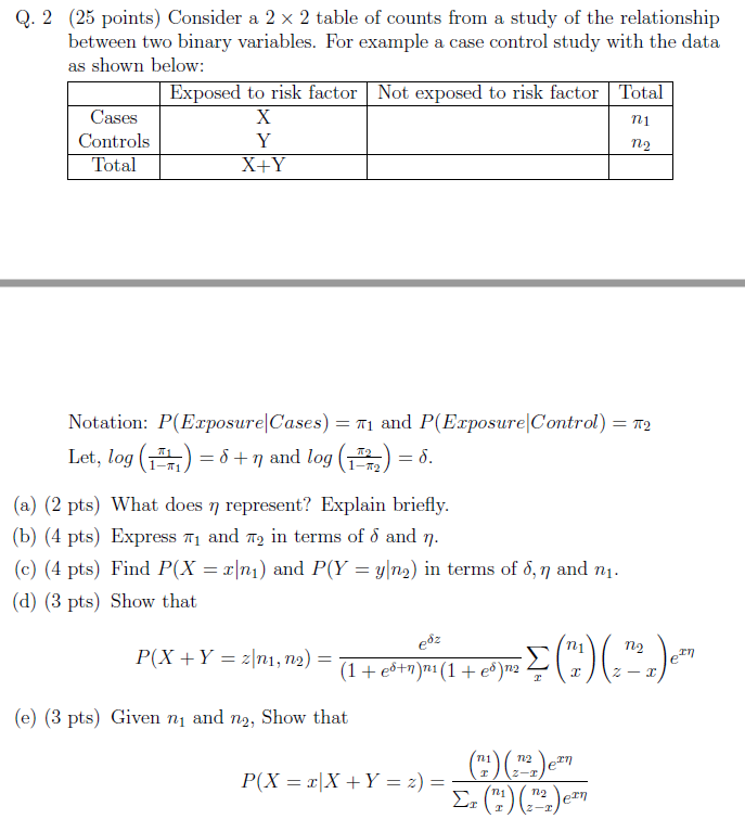 Solved Q. 2 (25 points) Consider a 2 x 2 table of counts | Chegg.com