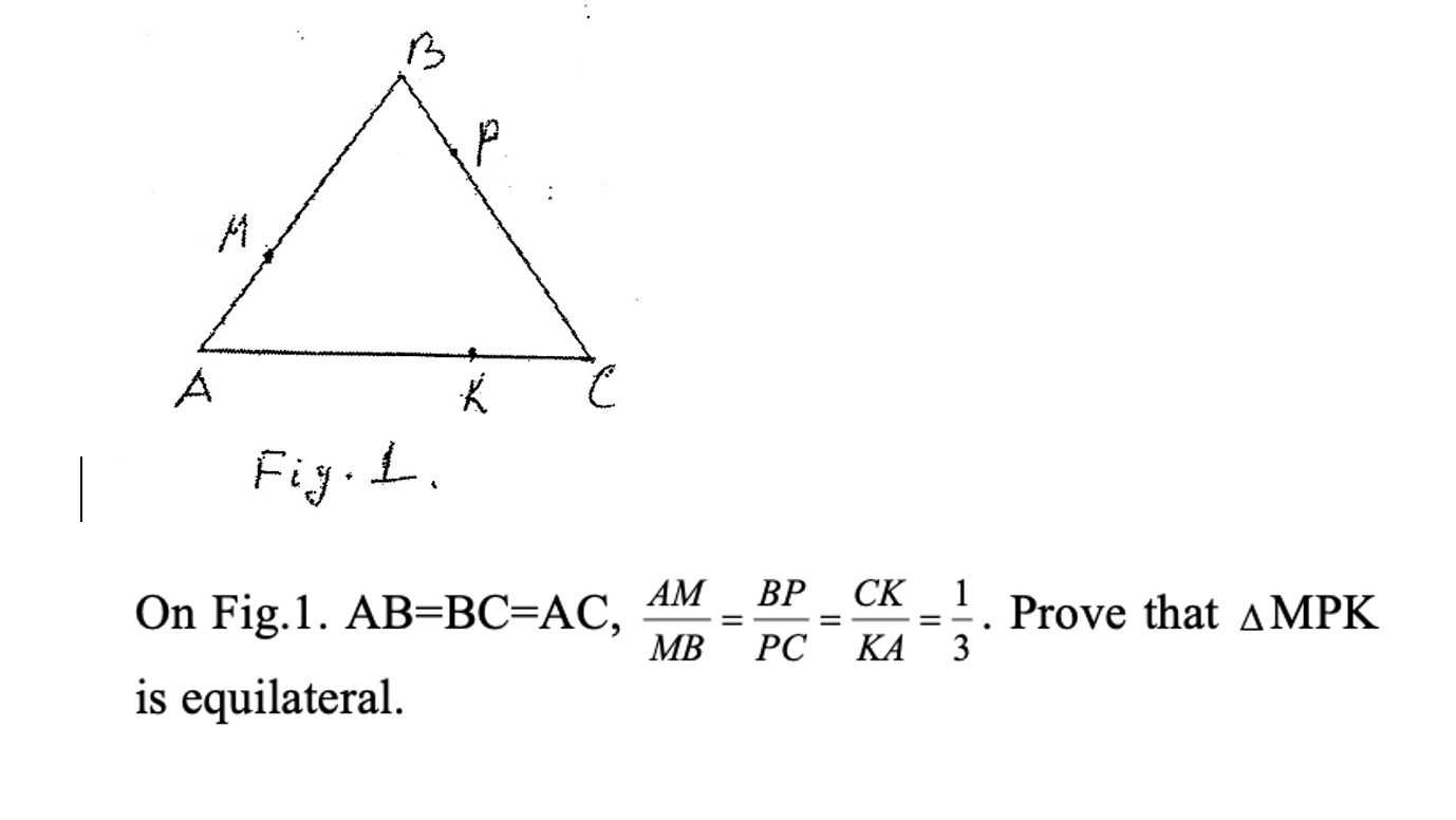 Solved A K C Fig. L. On Fig.1. AB=BC=AC, is equilateral. AM | Chegg.com