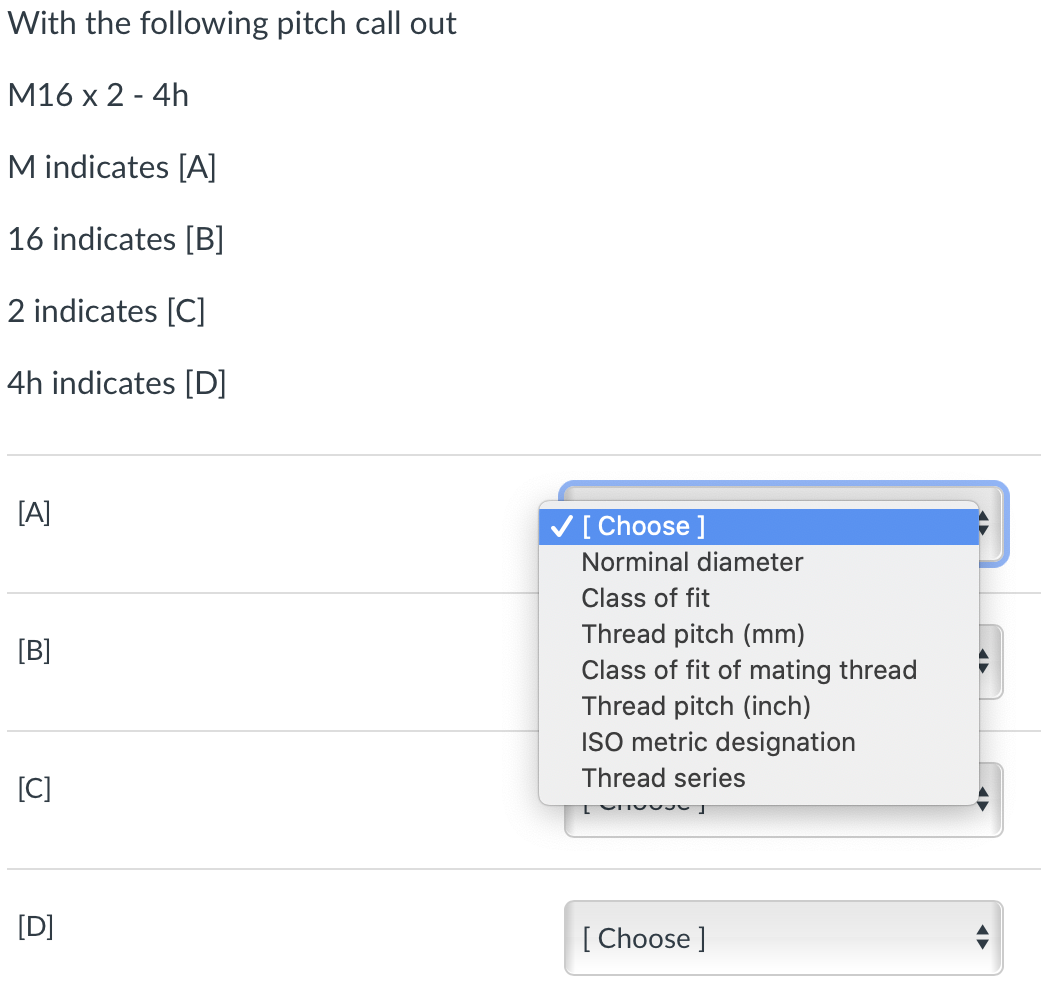 Solved With the following pitch call out M16 x 2 - 4h M | Chegg.com