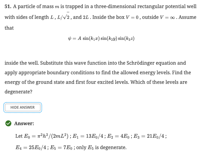 Solved 51. A particle of mass m is trapped in a | Chegg.com