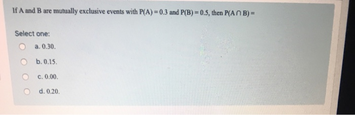Solved If A and B are mutually exclusive events with P(A)-03 | Chegg.com