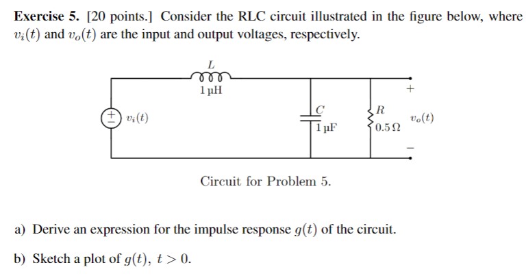 Solved Exercise 5. [20 points.] Consider the RLC circuit | Chegg.com