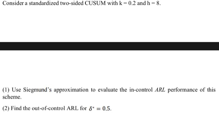 Solved Consider a standardized two-sided CUSUM with k- 0.2 | Chegg.com