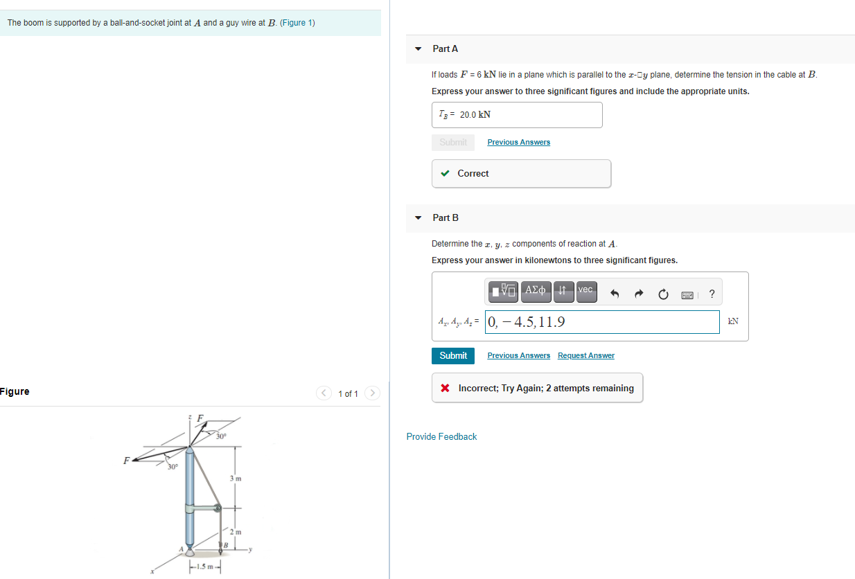Solved The boom is supported by a ball-and-socket joint at A | Chegg.com