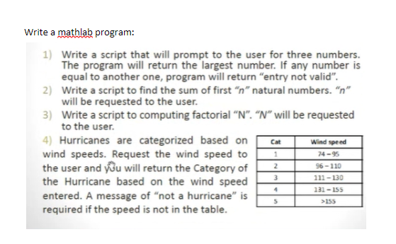 Solved Write A Mathlab Program 1 Write A Script That Will 9134