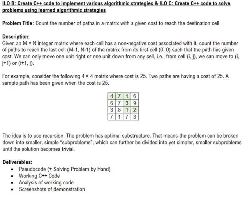 Solved ILO B: Create C++ code to implement various | Chegg.com Solved ILO B: Create C++ code to implement various | Chegg.com