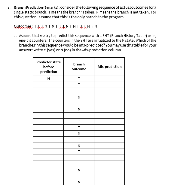 Solved 2. Branch Prediction (3 marks): consider the | Chegg.com