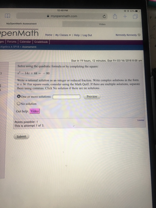 Solved a myopenmath.com 西+ MyOpenMath Assessment Video | Chegg.com