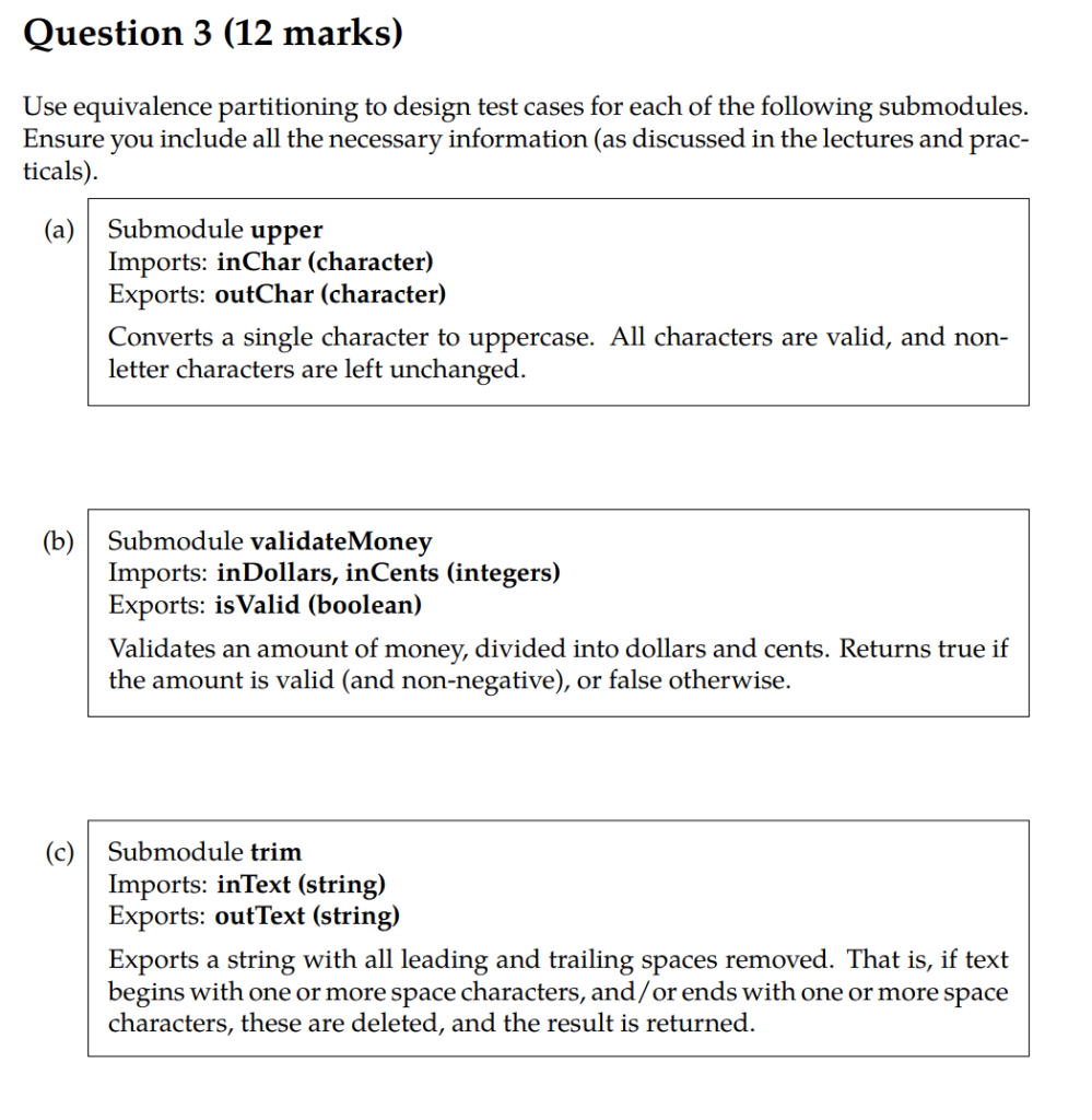 Solved For each of the following submodules, determine | Chegg.com