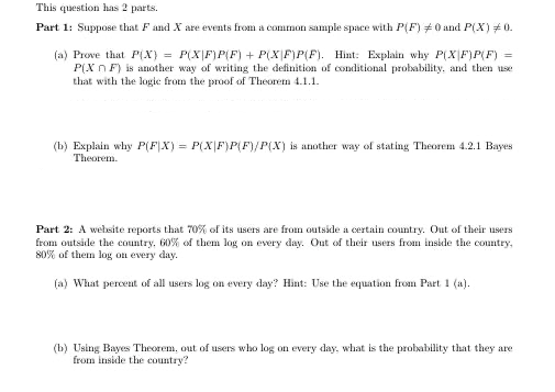 Solved This question has 2 parts. Part 1: Suppose that F and | Chegg.com