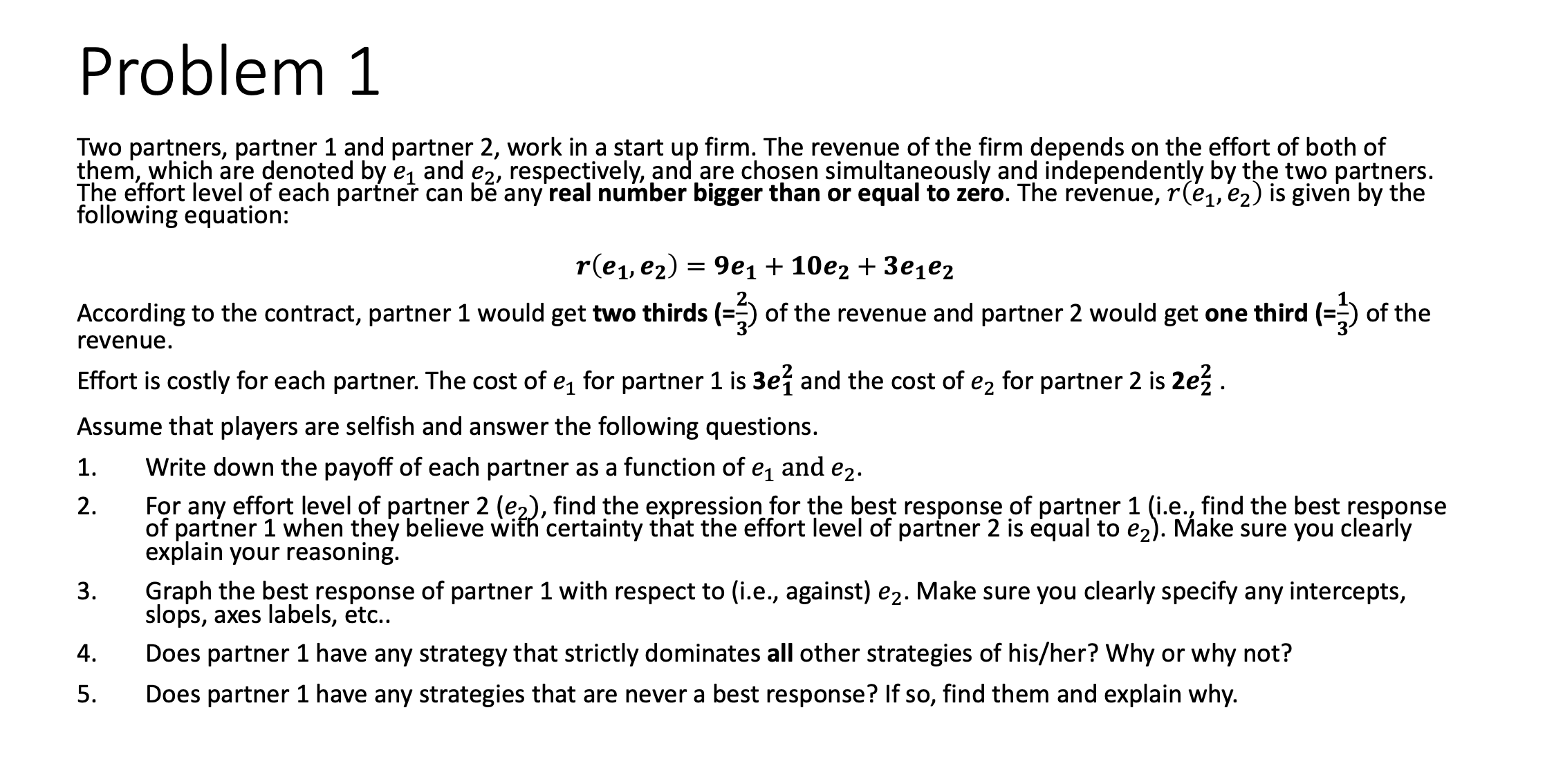 Solved Problem 1Two partners, partner 1 ﻿and partner 2, | Chegg.com
