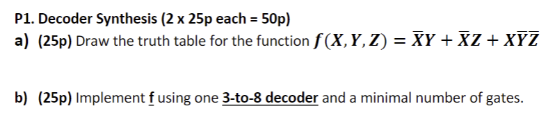 Solved P1. Decoder Synthesis (2×25 each =50p) a) (25p) Draw | Chegg.com