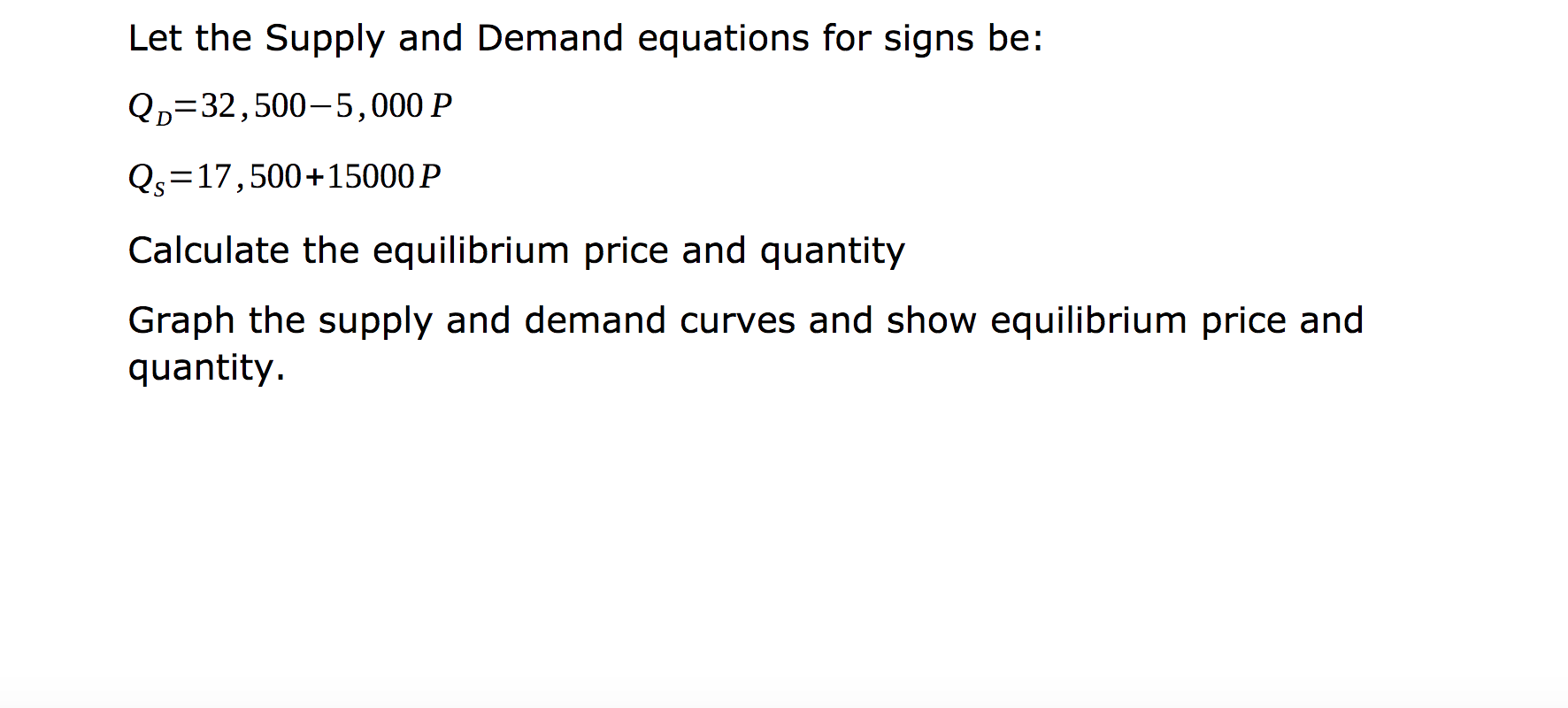 Solved Let the Supply and Demand equations for signs be: QD | Chegg.com