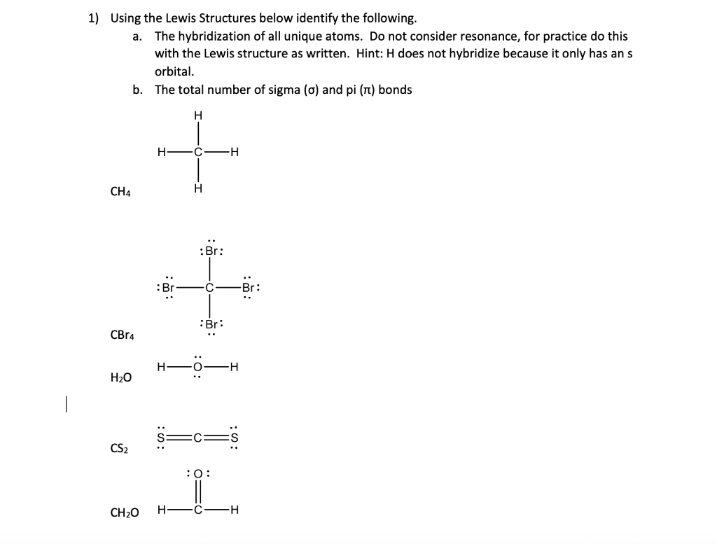 Solved 1) Using the Lewis Structures below identify the | Chegg.com