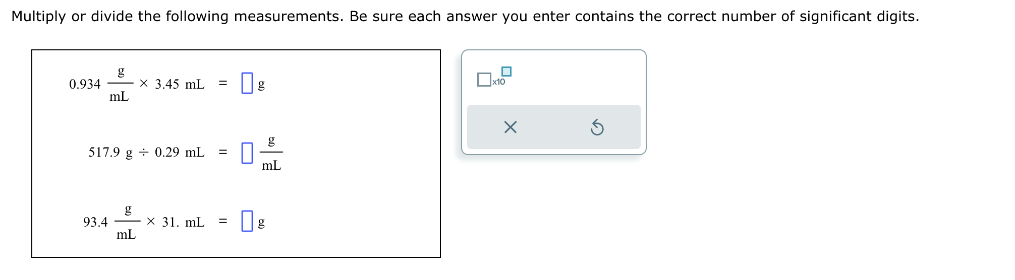Solved Multiply or divide the following measurements. Be | Chegg.com
