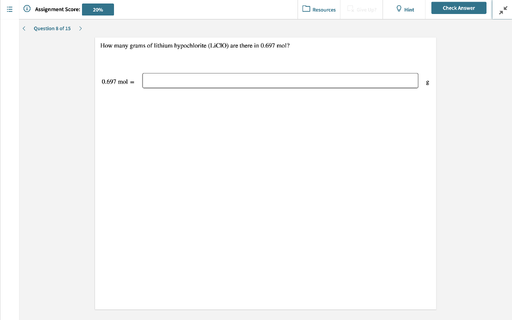 Solved Assignment Score: 20% Resources Give Up Hint Check | Chegg.com