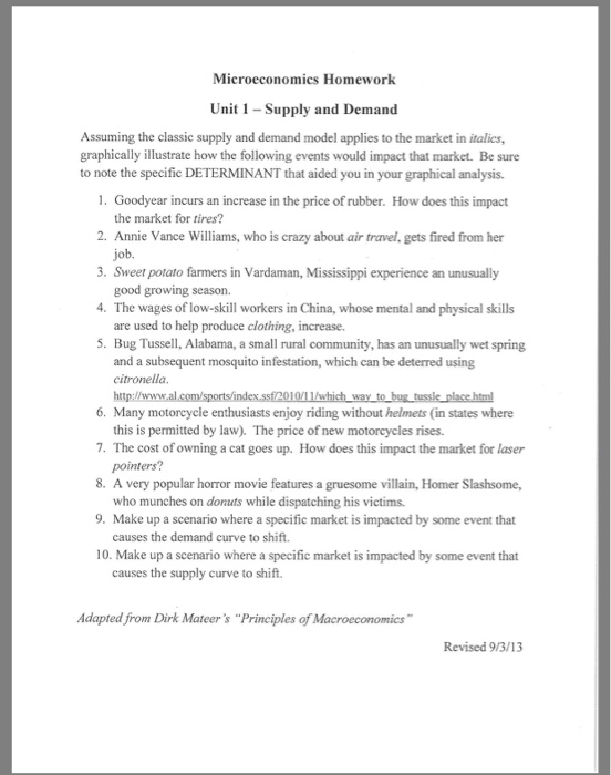 Solved Microeconomics Homework Unit 1 Supply and Demand | Chegg.com