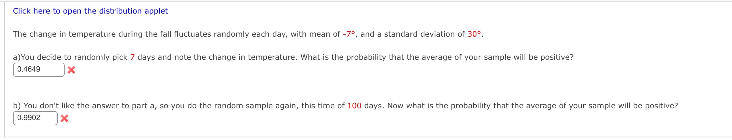 Solved Click here to open the distribution applet The change | Chegg.com