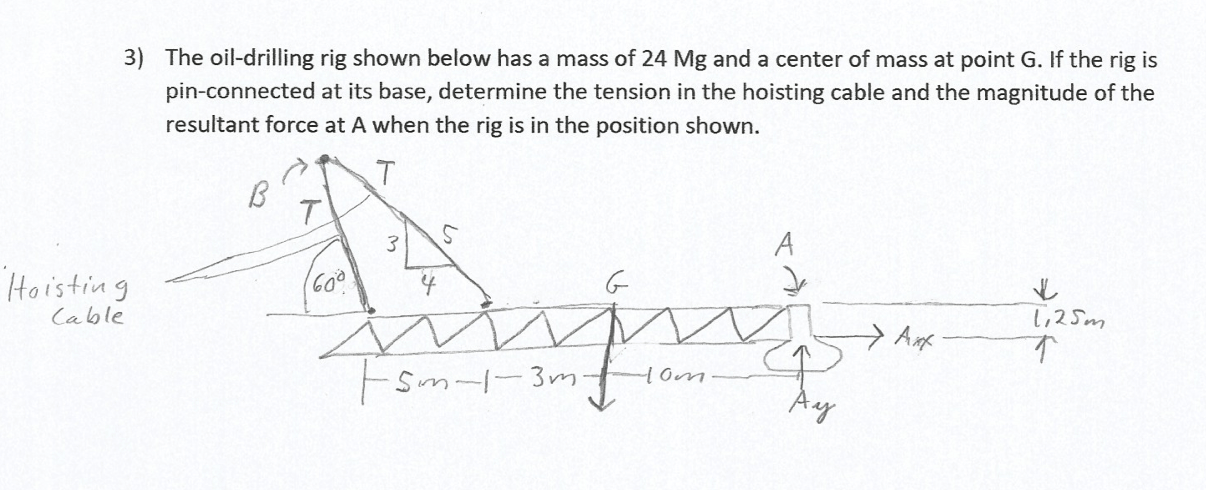 Solved 3) The oil-drilling rig shown below has a mass of 24 | Chegg.com