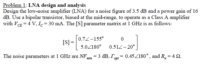 Solved Problem 1: LNA design and analysis Design the | Chegg.com
