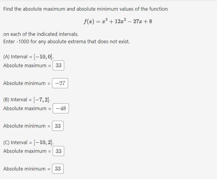 Solved Find the absolute maximum and absolute minimum values | Chegg.com Solved Find the absolute maximum and absolute minimum values | Chegg.com