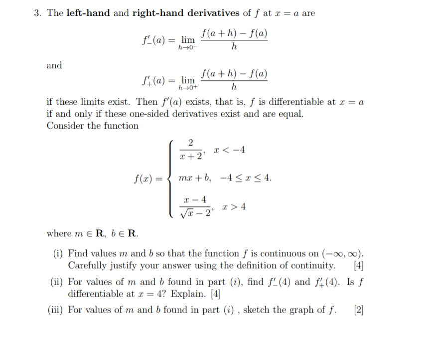 Solved 3. The left-hand and right-hand derivatives of f at x | Chegg.com